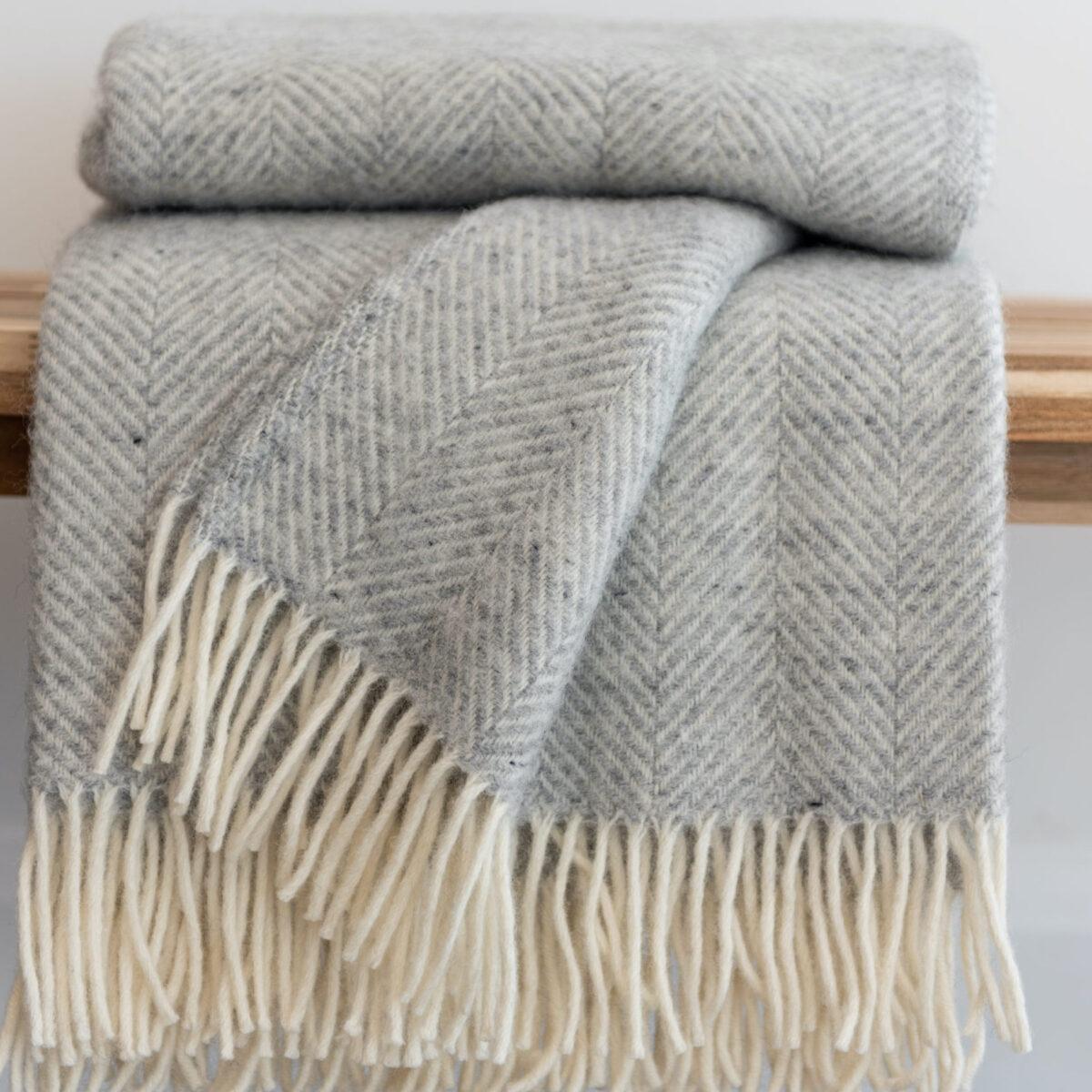 Grey Herringbone Throw - Tom Lane, Made in Britian.